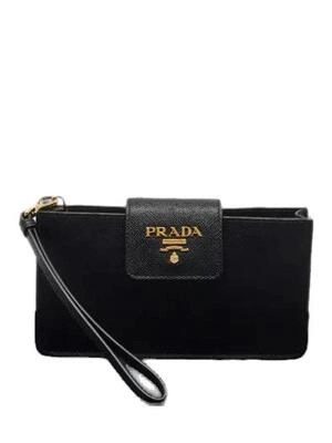 Prada Saffiano-leather Mini Clutch Bag - Black