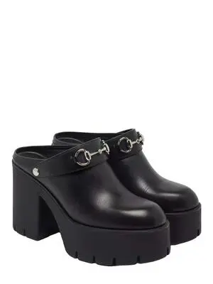 Gucci Leather Horsebit Platform Mules - Black