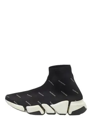 Balenciaga Speed Trainer High Top Sneakers With All-over Logo Print - Black