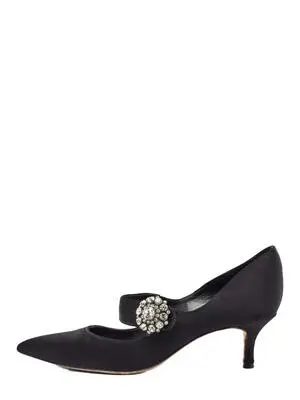 Manolo Blahnik Satin Crystal-embellished Mary Jane Pumps - Black