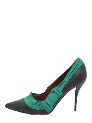 LANVIN Ruffled Grosgrain-trimmed Pointed Toe Pumps - Black