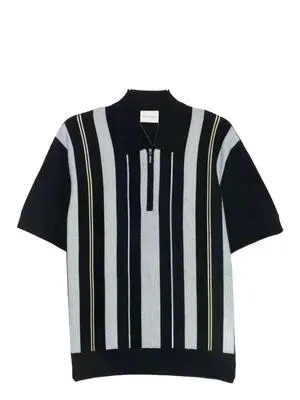 Drole De Monsieur Striped Zip-up Polo Shirt - Blue