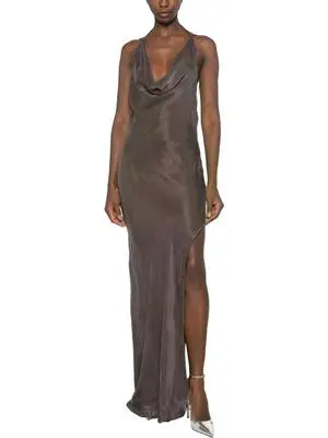Andamane Cowl Neck Backless Maxi Dress - Brown