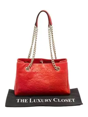 Carolina Herrera Embossed Chain Tote Bag - Red