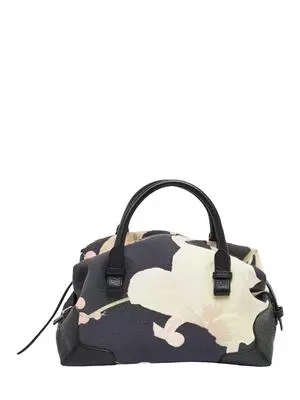 FERRAGAMO Floral Print Satchel Bag - Black