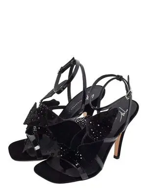 GIUSEPPE ZANOTTI Flower-embellished Stiletto Sandals - Black