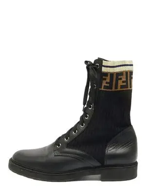Fendi Ff Motif Lace-up Boots - Black