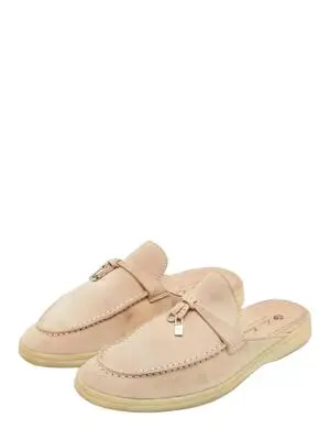 Loro Piana Suede Mules With Silver-tone Charms - Neutrals