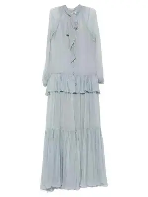 Chloé Ruffled Silk-mousseline Maxi Dress - Blue