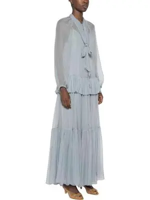 Chloé Ruffled Silk-mousseline Maxi Dress - Blue