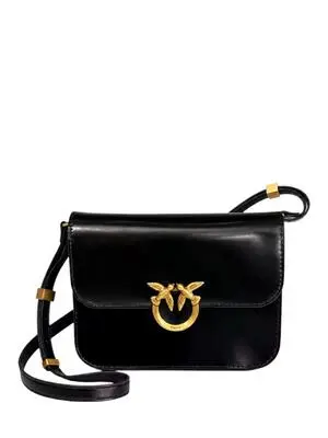 Pinko Love Birds Leather Crossbody Bag - Black