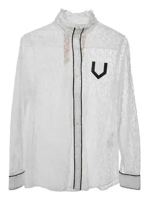 PRADA Prada White Floral Lace High Neck Shirt