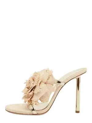 LE SILLA Rose Appliqué Raffia Stiletto Sandals - Neutrals