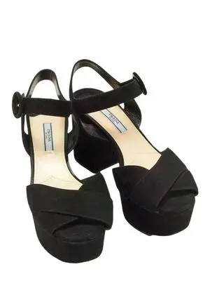 Prada Suede Platform Ankle-strap Sandals - Black