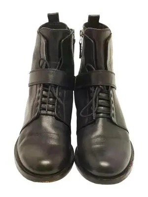 Fendi Leather Buckled Lace-up Combat Boots - Black