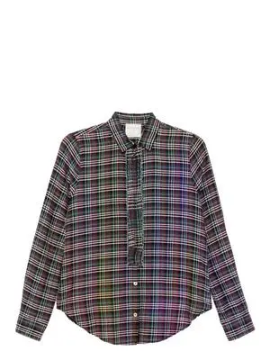FORTE_FORTE Ruffled-trim Tartan-print Shirt - Blue