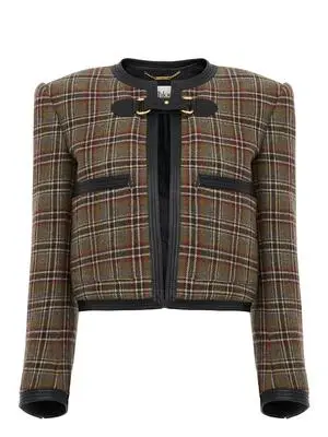 Chloé Collarless Cropped Boxy Jacket In Check Wool - Multicolor Green