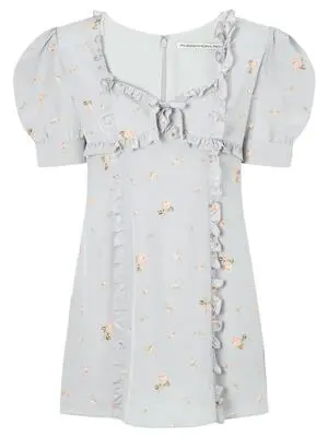 Alessandra Rich Floral Print Silk Crepe Mini Dress - Gray