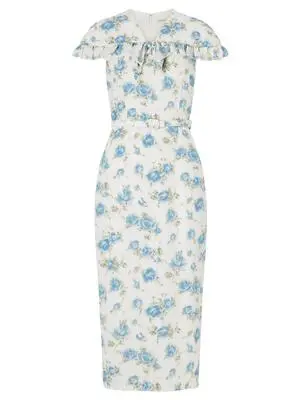 Alessandra Rich Floral-print Silk-crepe Midi Dress - Blue