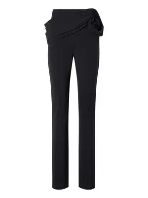 Carolina Herrera Gathered Wool-blend Twill Straight-leg Trousers - Black