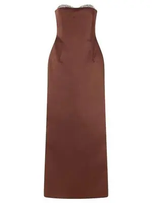 ILKYAZ OZEL Noelie Strapless Crystal-embellished Satin Gown - Brown