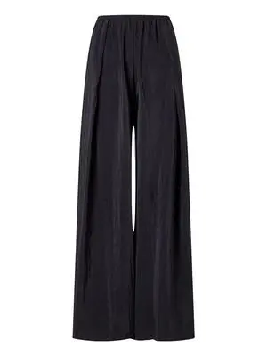 LA LIGNE Pleated Crinkle Satin Wide-leg Trousers - Black