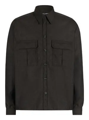 Dolce & Gabbana Virgin Wool Canvas Shirt Shirts Beige - Multicolor