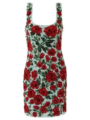 LA FUORI Embellished Floral Mini Dress - Blue