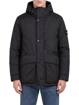 Stone Island Short Water-repellent Parka With Drawstring Hood - Black
