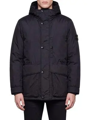 Stone Island Short Water-repellent Parka With Drawstring Hood - Blue