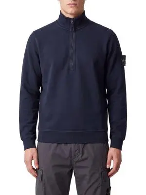 Stone Island Half-zip Cotton Turtleneck Sweatshirt With Compass Logo Patch Green