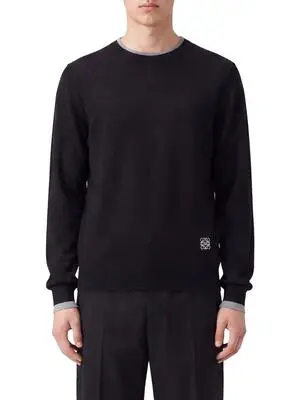 Loewe Wool Crewneck Sweater With Anagram Monogram - Black