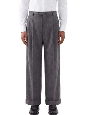Valentino Garavani Wide-leg Tailored Wool Blend Trousers With Turn-up Cuffs - Grey