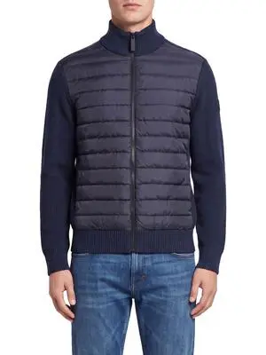 Canada Goose Wool Cardigan With Quilted Panels And Logo Patch - Navy