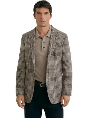 REISS Brown & White Classic Fit Wool-blend Houndstooth Single-breasted Blazer
