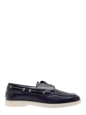 AURELIEN Aurélien Boat Grained Leather Loafers Navy