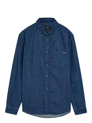 A.p.c. New Greg Embroidered Denim Shirt - Dark Blue