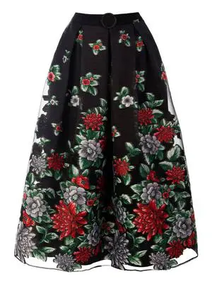 LUNA FASHION HOUSE Embroidered Midi Skirt, Regina - Black