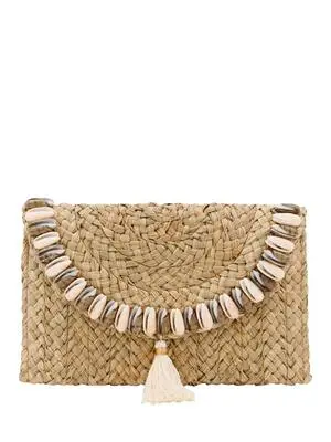 OHSUN Amara Shell And Straw Clutch - Grey