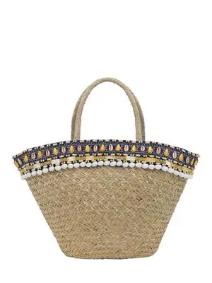 OHSUN Neutrals Ines Straw Beach Bag - Blue