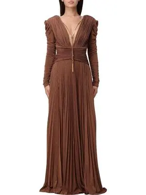 Elisabetta Franchi Maxi Dress With Ruched Detailing - Bronze