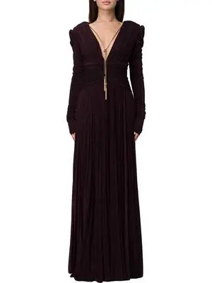 Elisabetta Franchi Maxi Dress With Ruched Detailing - Wine