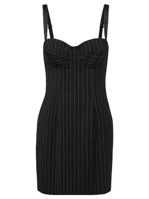 Dolce & Gabbana Pinstriped Wool And Silk-blend Bustier Dress - Black