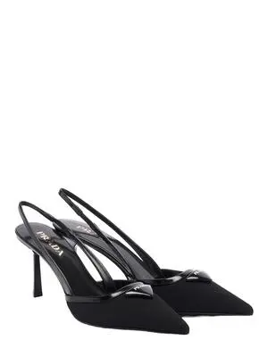 Prada Prada Leather-Trimmed Slingback Pumps Black