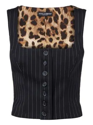 Dolce & Gabbana Pinstriped Wool-blend Vest With Leopard Print Lining - Blue