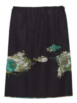 Prada Devoré Poplin Midi Skirt With Floral Print - Black