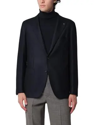 Tagliatore Navy Single-breasted Wool And Cashmere Jacket - Blue