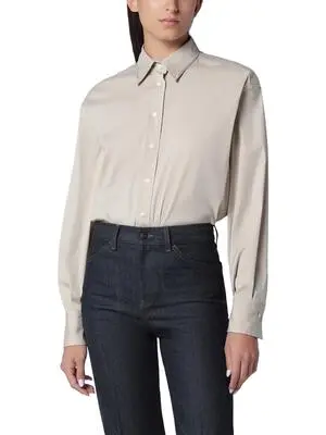 Brunello Cucinelli Monili Trim Stony Ground Cotton Poplin Shirt - Grey