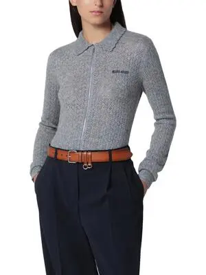 Miu Miu Cashmere And Silk Openwork Knit Cardigan - Grey