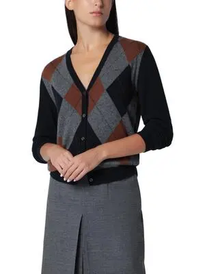 Prada Cashmere Argyle Cardigan - Blue